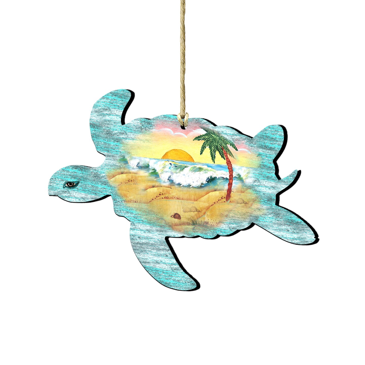 Designocracy Set of 2 Turtle Beach Scene Wooden Christmas Ornaments 5.5 ...
