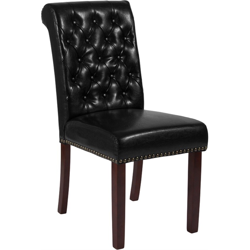 HERCULES Series Black LeatherSoft Parsons Chair with Rolled Back ...
