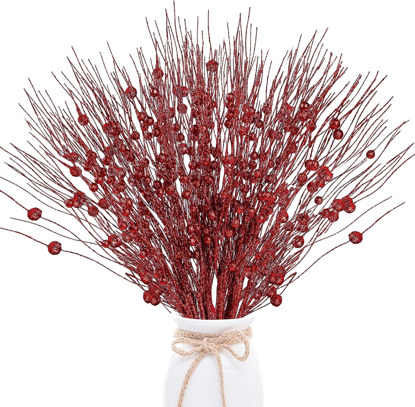 24 Pack Artificial Glitter Berry Stem Ornaments 17 Inches Fake ...