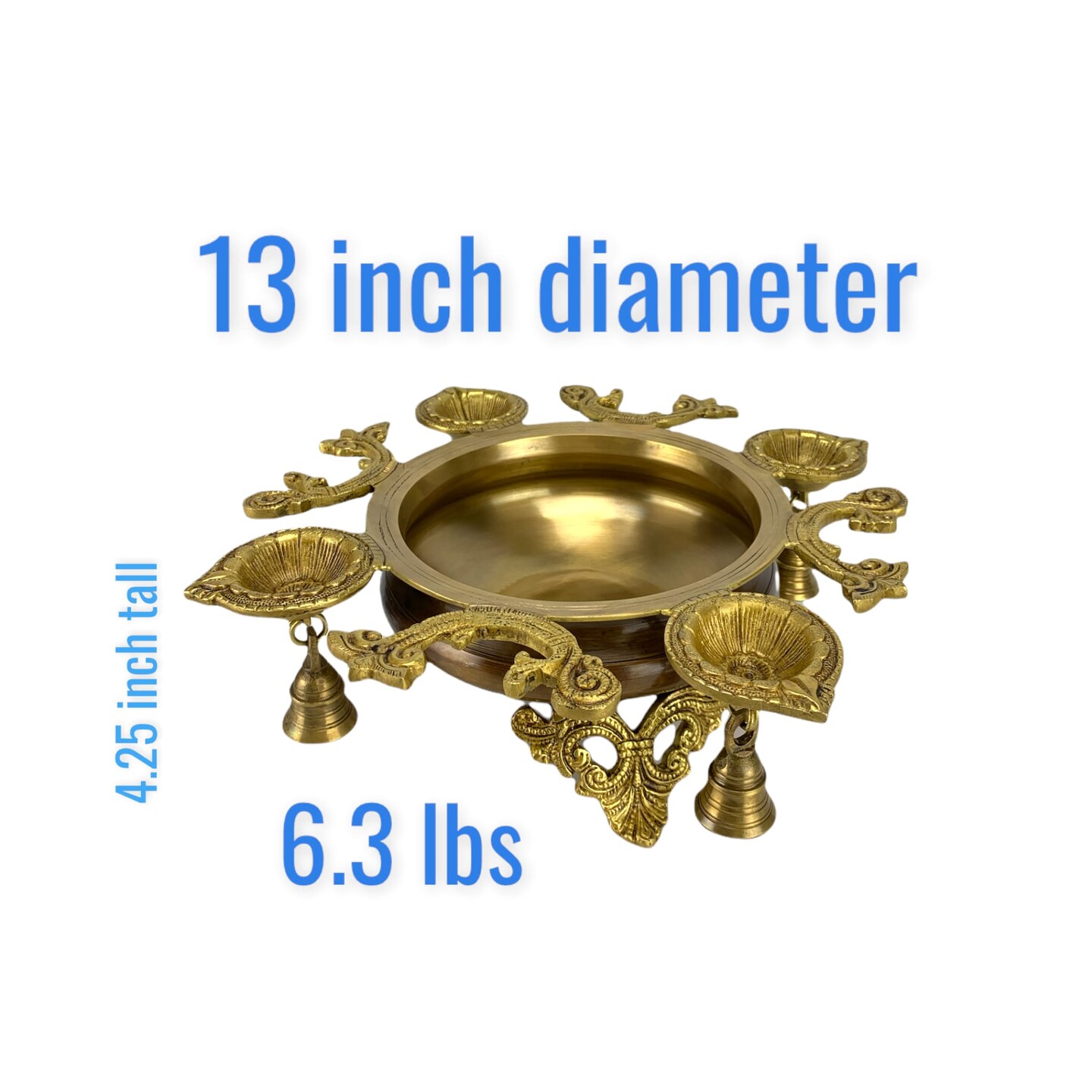 Large Brass Deepak Urli With Bell, Centre Table Decor, Brass Statue For ...