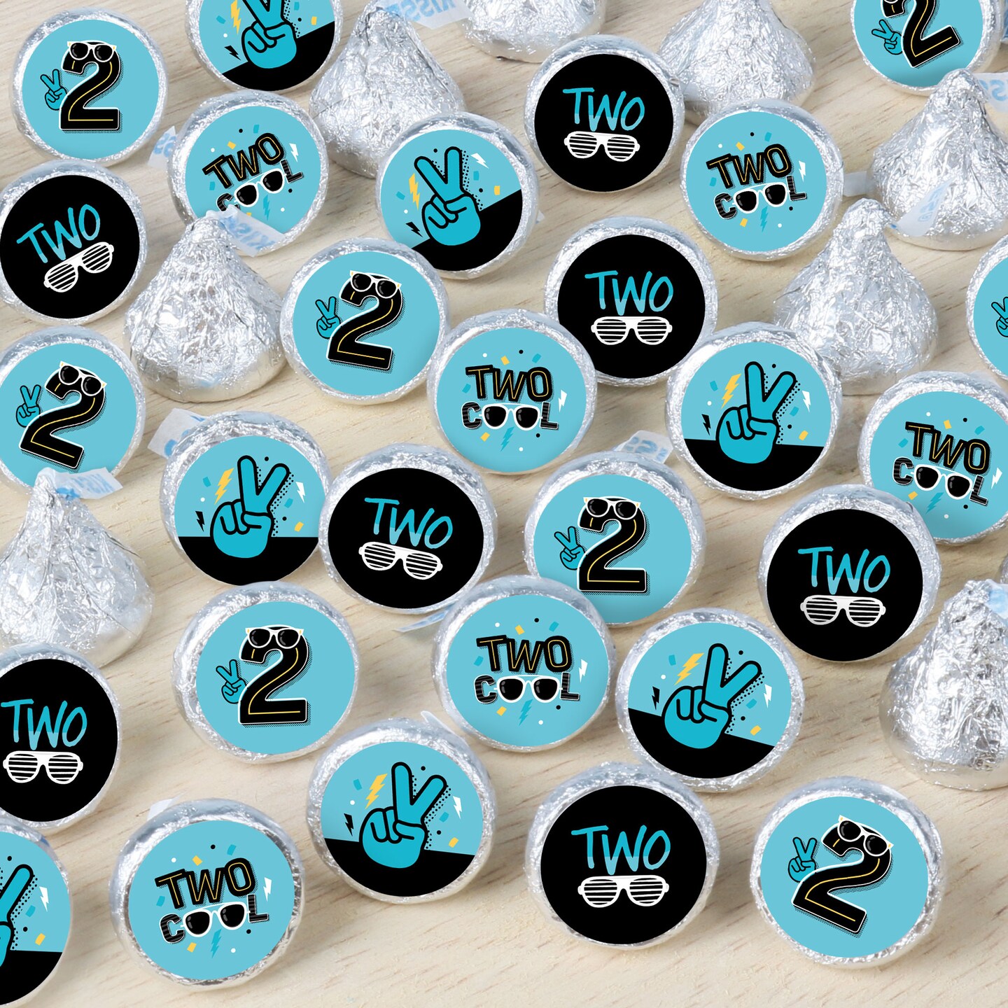 Two Cool - Boy - Blue 2nd Birthday Party Small Round Candy Stickers ...