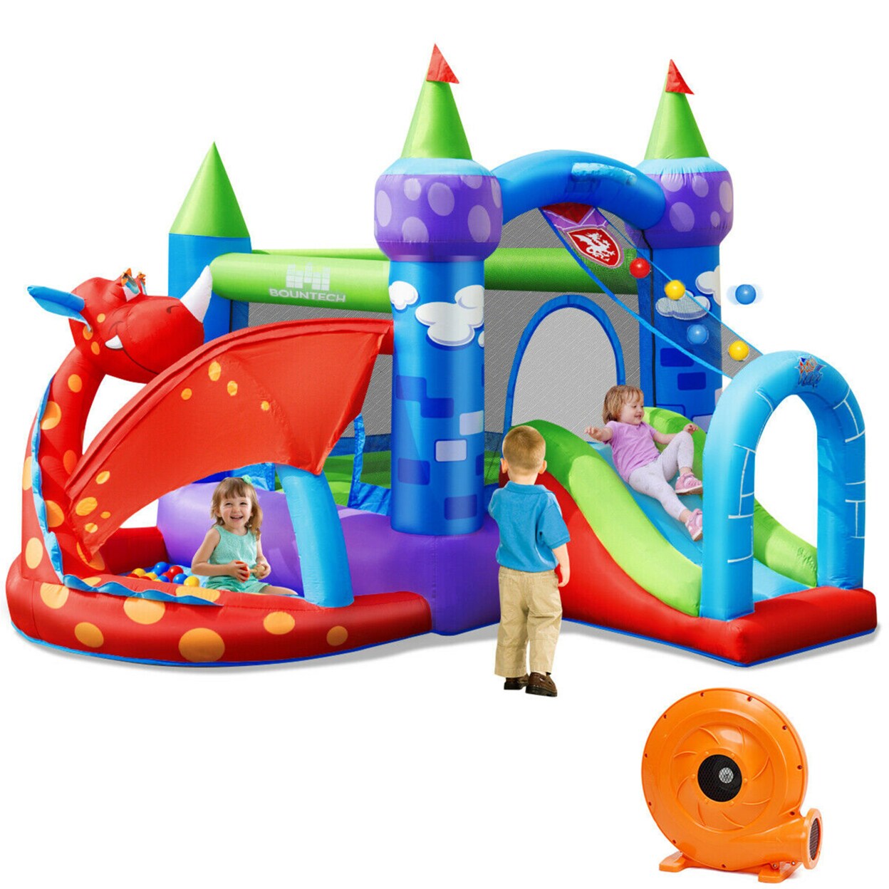 Kids Inflatable Bounce House Dragon Jumping Slide Bouncer Castle W ...
