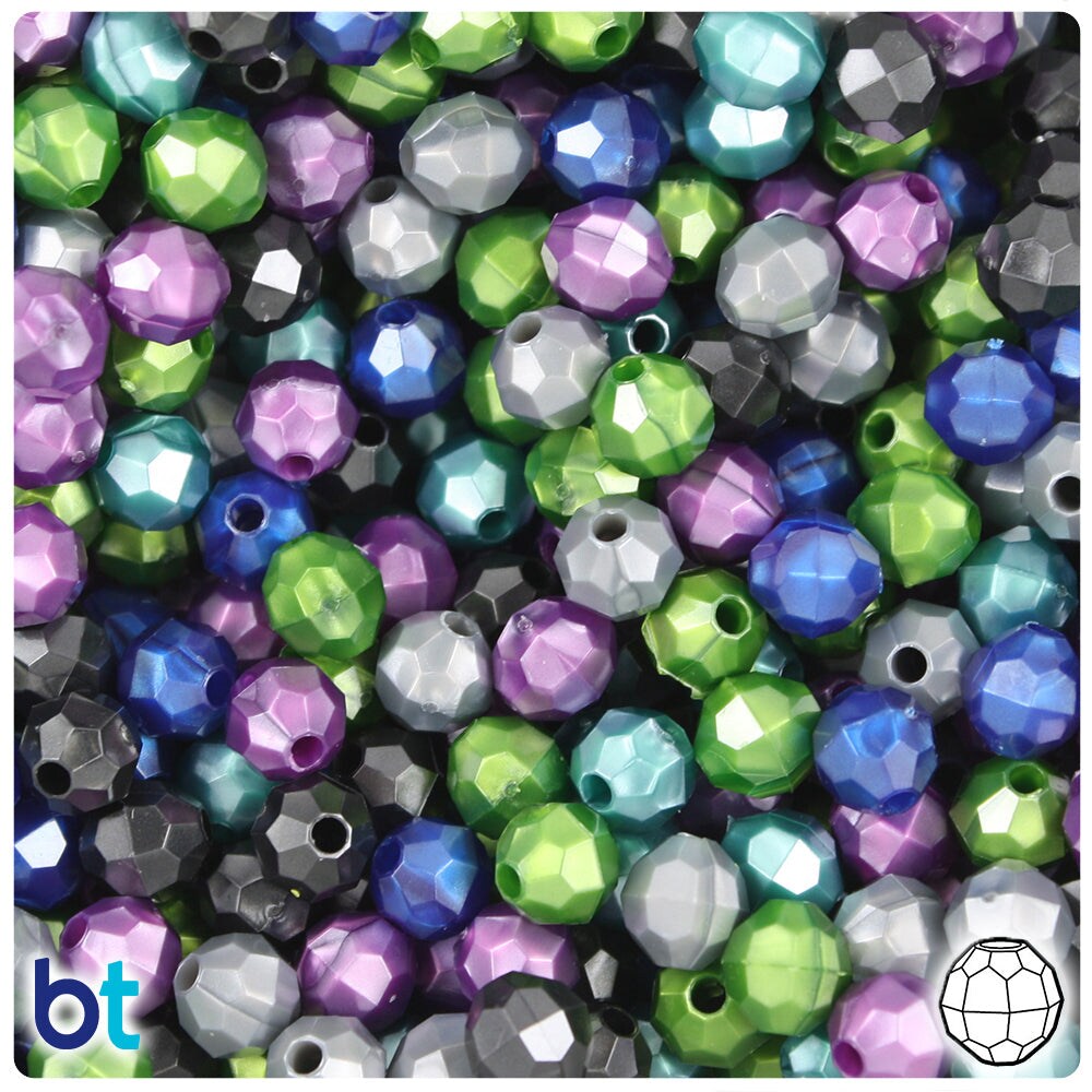 BeadTin Cool Black Pearl Mix 8mm Faceted Round Plastic Craft Beads ...