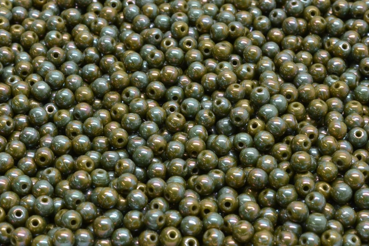 3mm Czech Round Druk Bead, Opaque Olive Nebula, 50 pieces | Michaels