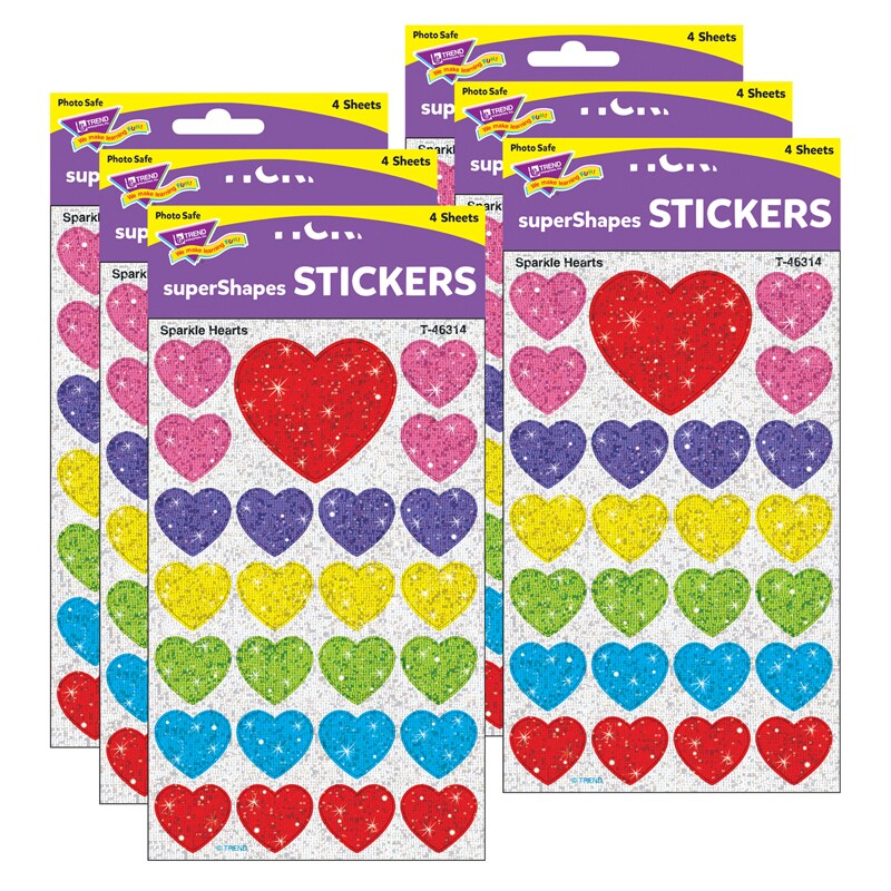 Sparkle Hearts superShapes Stickers-Sparkle, 100 Per Pack, 6 Packs ...
