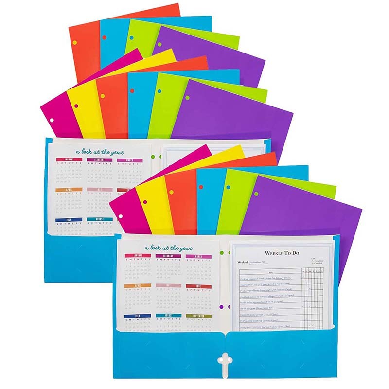 2-Pocket Laminated Paper Portfolio with 3-Hole Punch, Assorted, Pack of ...