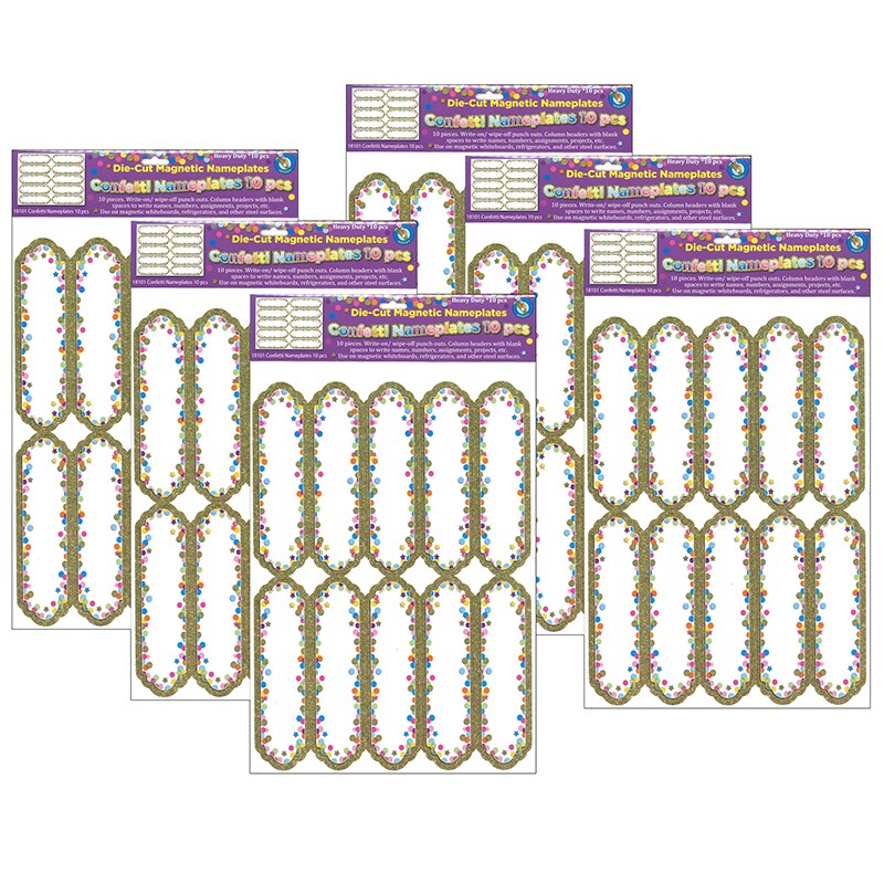 Magnetic Die-Cut Large Nameplates & Labels, Confetti, 10 Per Pack, 6 ...