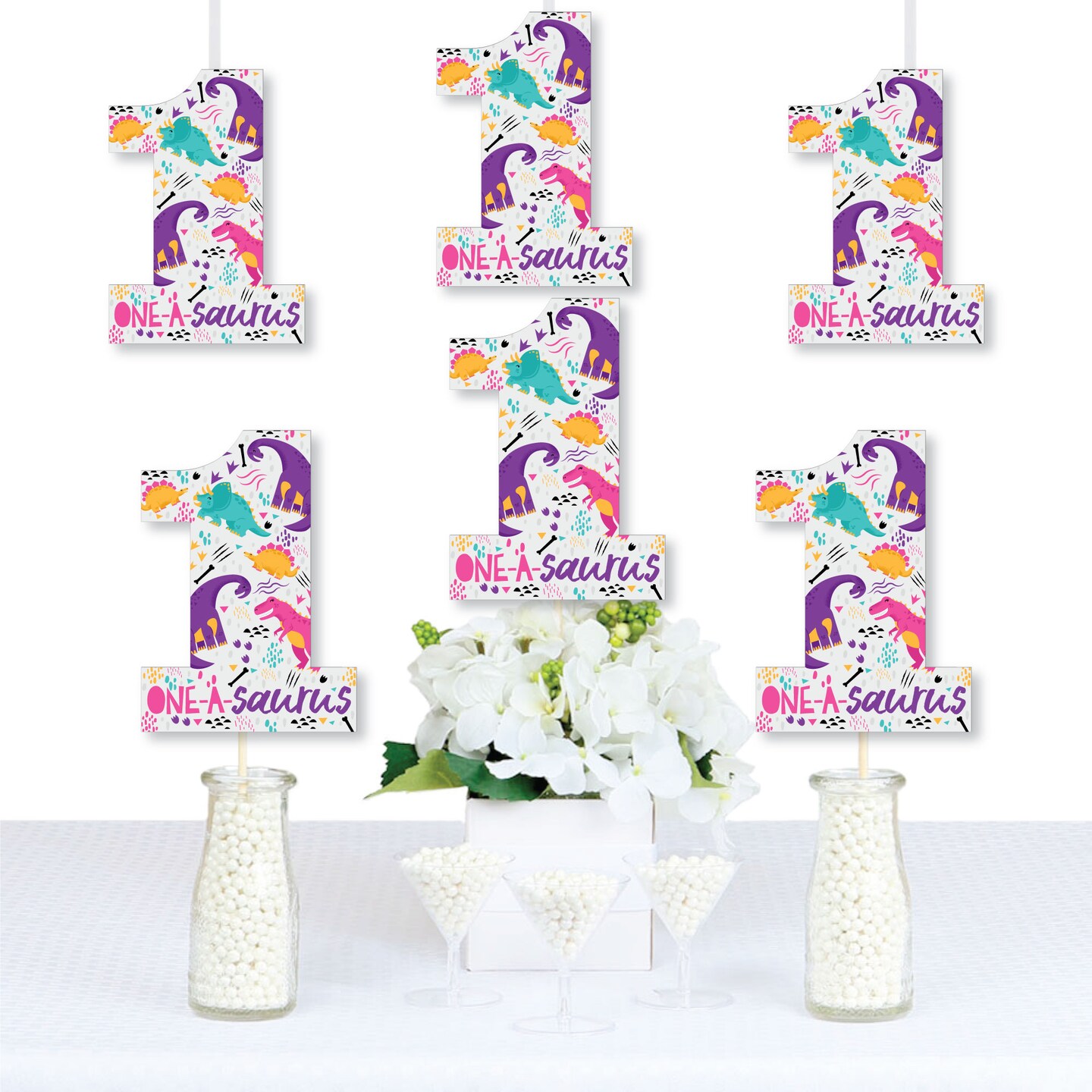 Big Dot of Happiness 1st Birthday Roar Dinosaur Girl - One Shaped ...