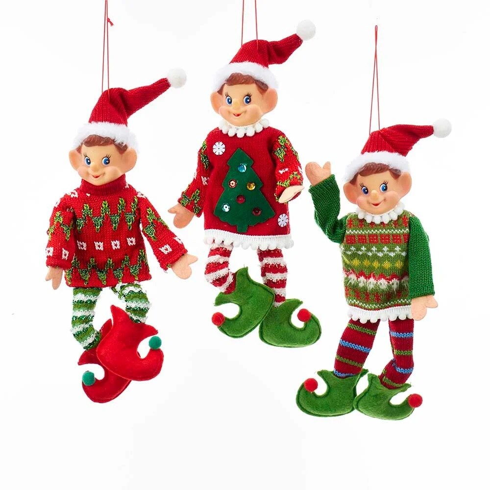 KSA Pack of 12 Red and Green Elf Christmas Ornaments 10" | Michaels