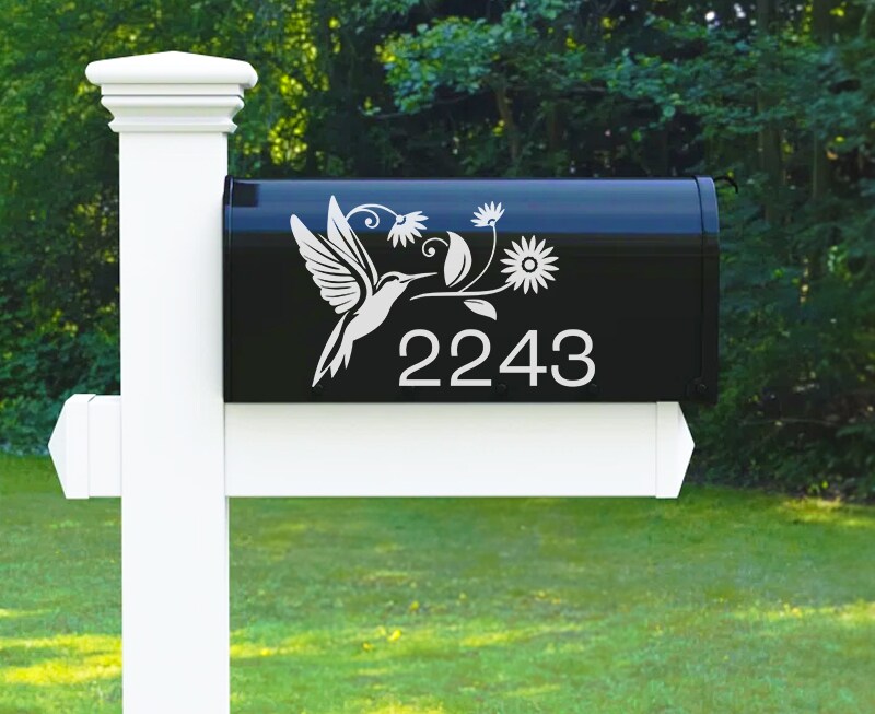 Custom Mailbox Hummingbird and Flowers Vinyl Decal with House Address ...