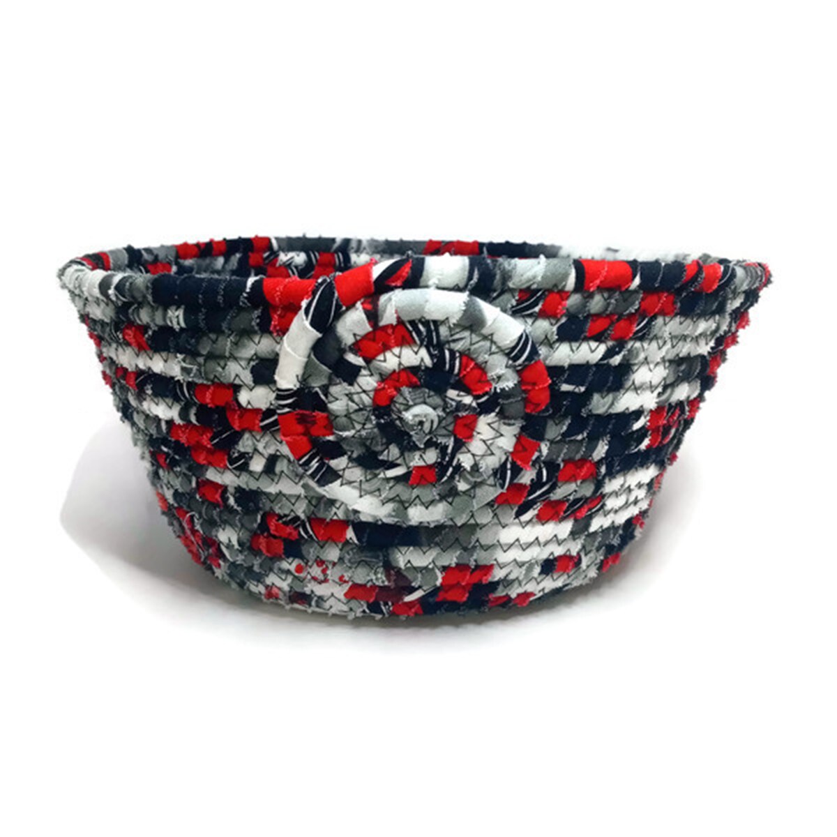 Red, white, and black cotton fabric coil basket storage. Round fabric ...