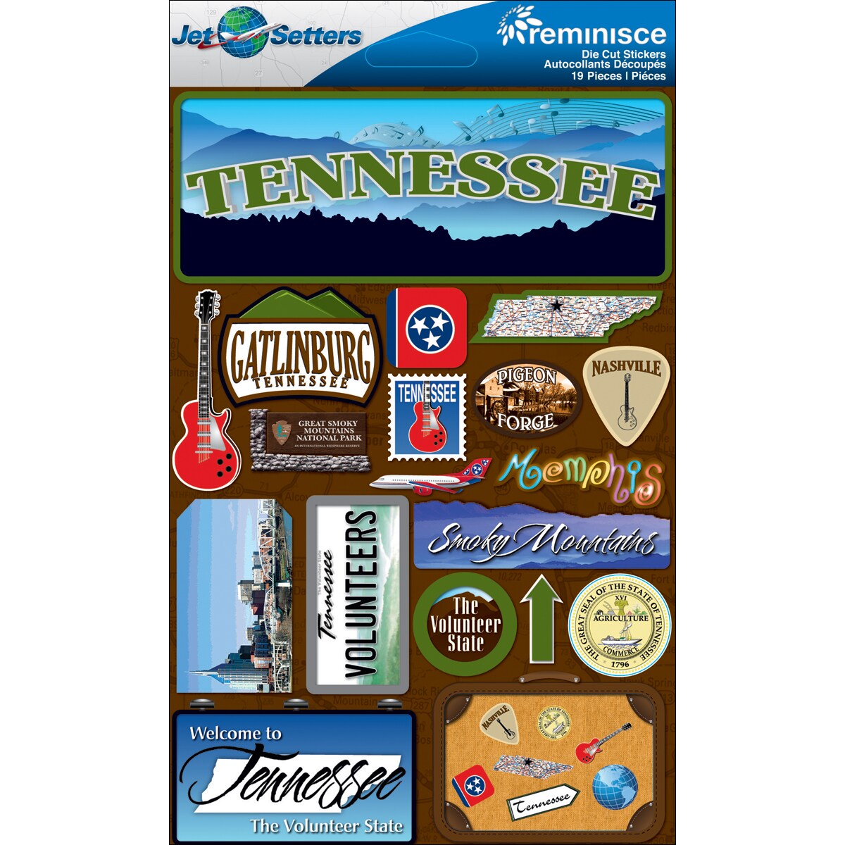 Reminisce Jet Setters State Dimensional Stickers 4.5"X7.5"-Tennessee ...