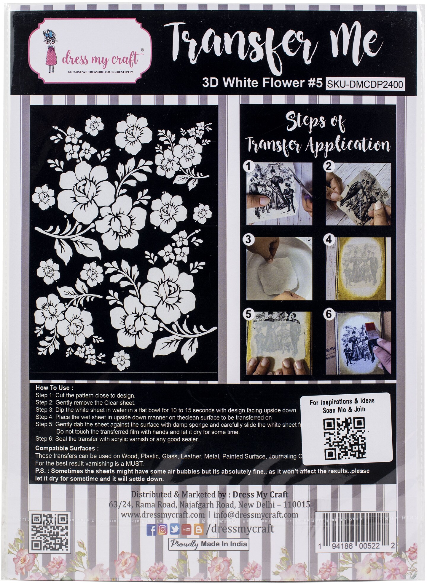 Dress My Craft Transfer Me Sheet A4-3D White Flower #5, Count: 1 | Michaels