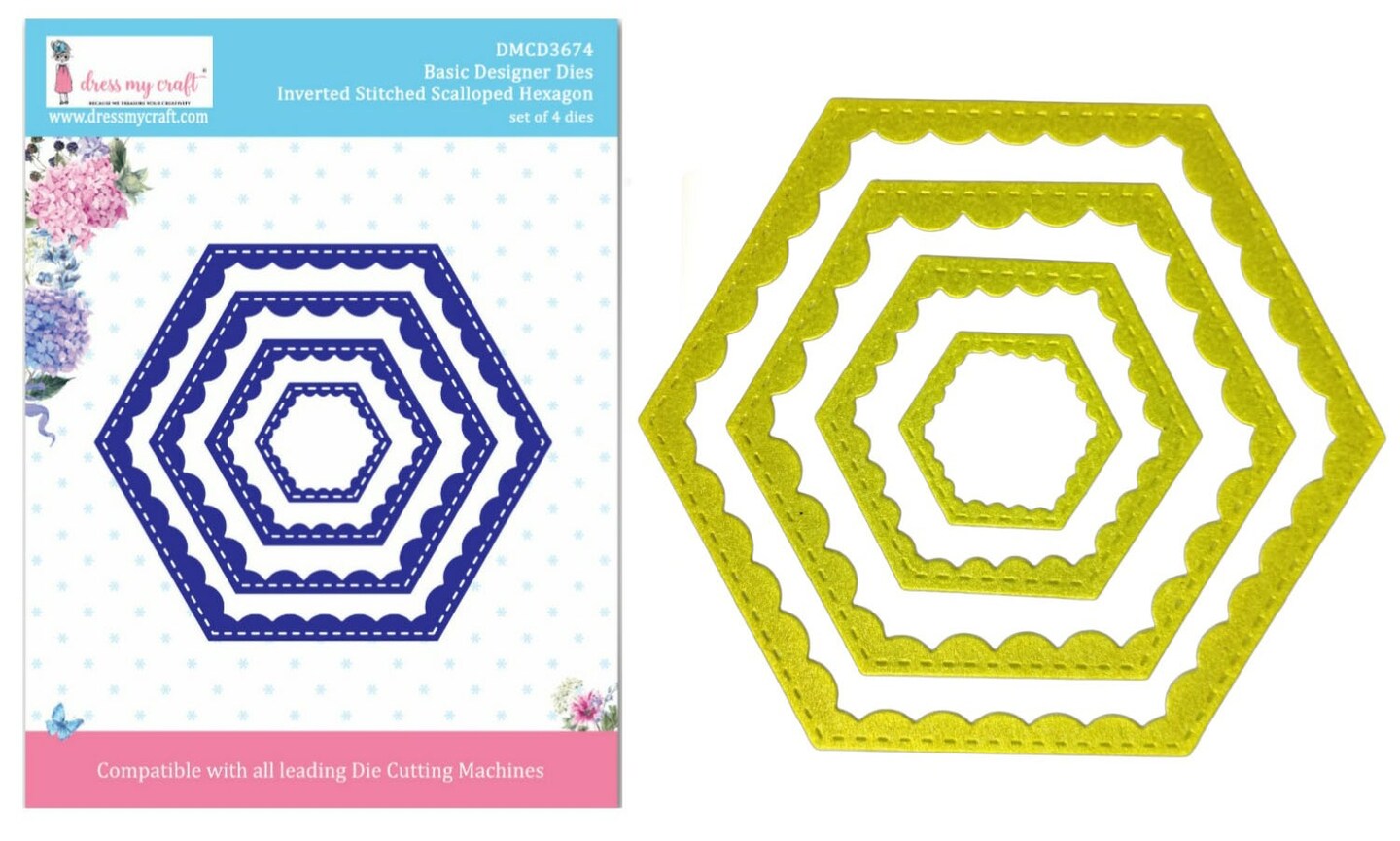 Dress My Craft Basic Designer Dies-Inverted Stitched Scalloped Hexagon ...