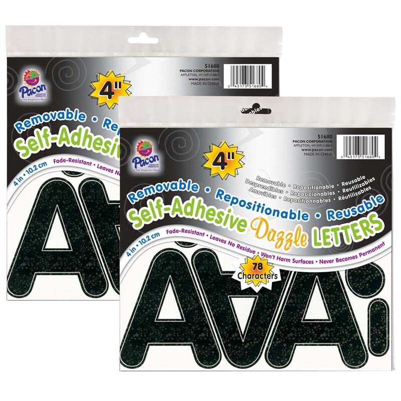 Self-Adhesive Letters, Black Dazzle, Puffy Font, 4", 78 Per Pack, 2 ...