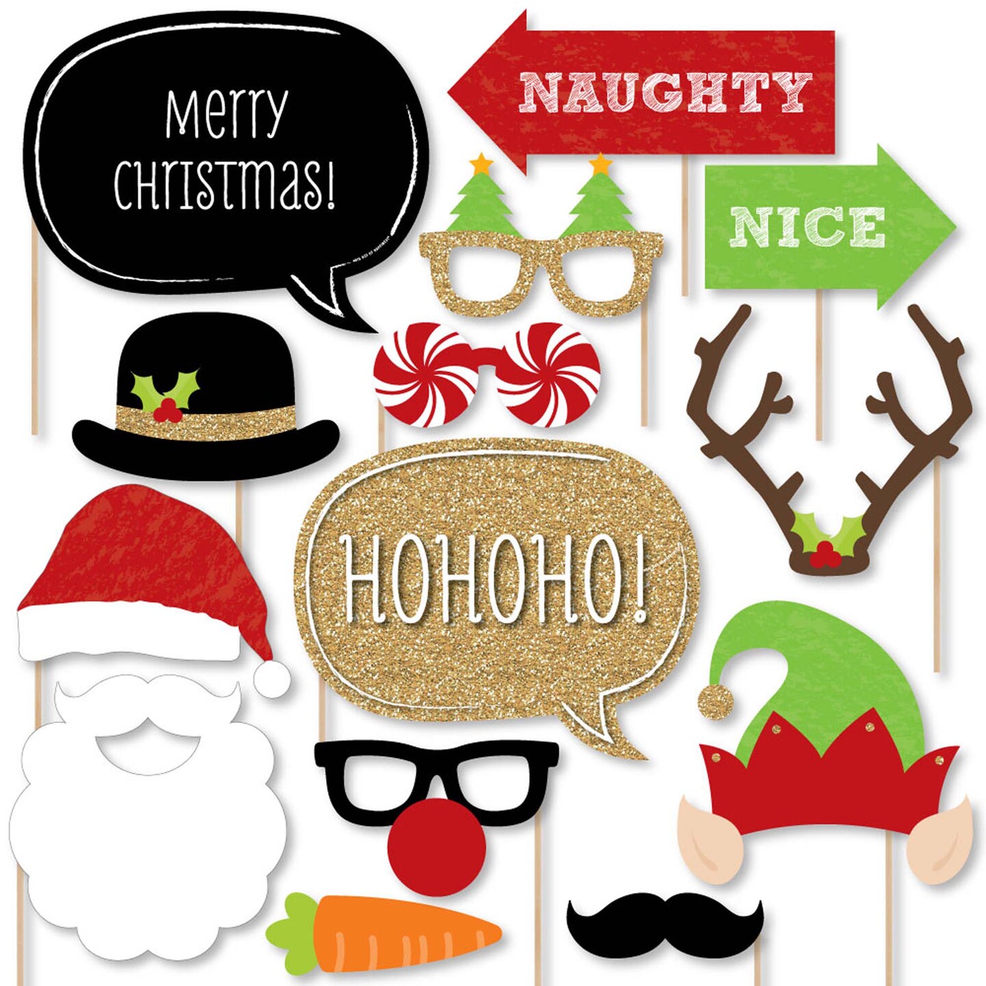 Big Dot of Happiness Christmas Party - Photo Booth Props Kit - 20 Count ...