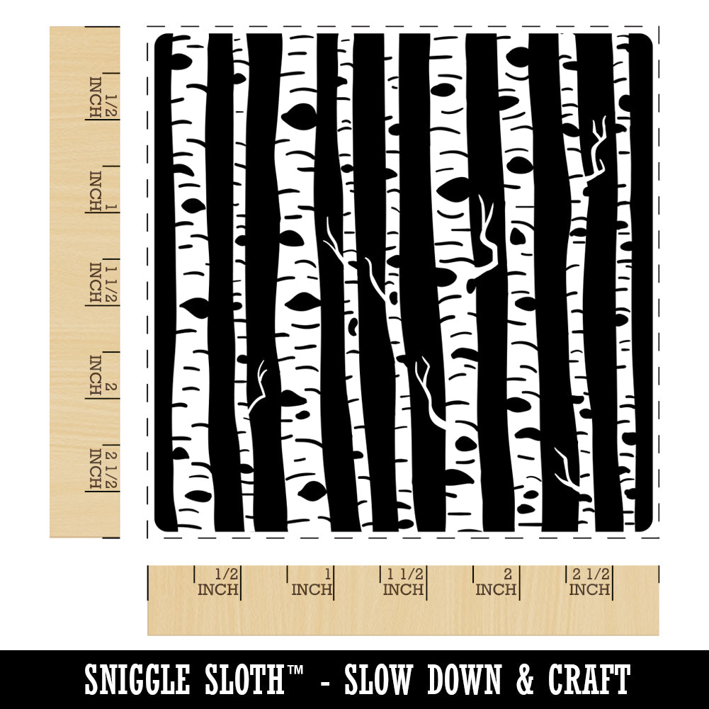 Birch Wood Trees Solid Background Square Rubber Stamp for Stamping ...