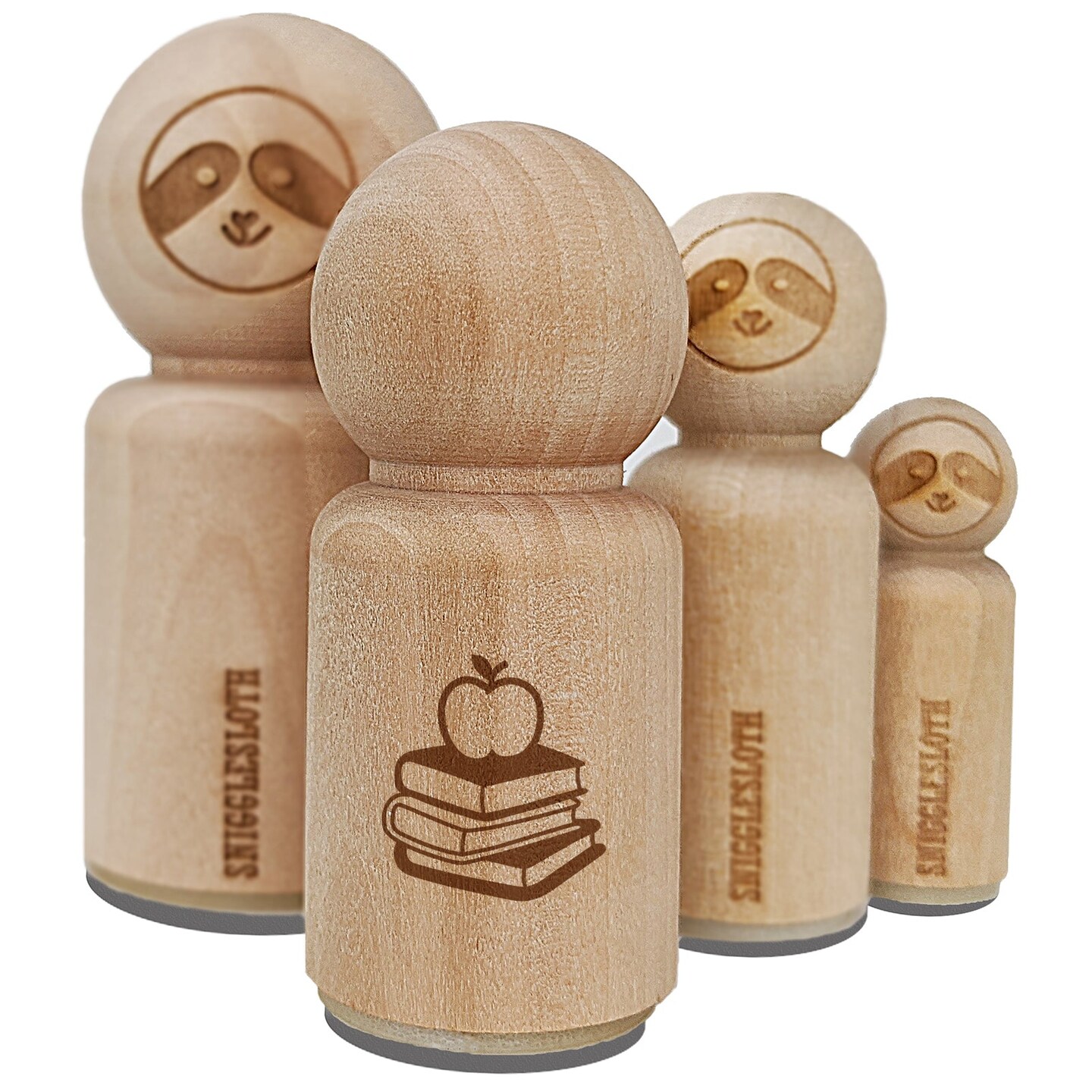 Apple on Stack of Books Reading Library Teacher Rubber Stamp for Stamping Crafting Planners ...