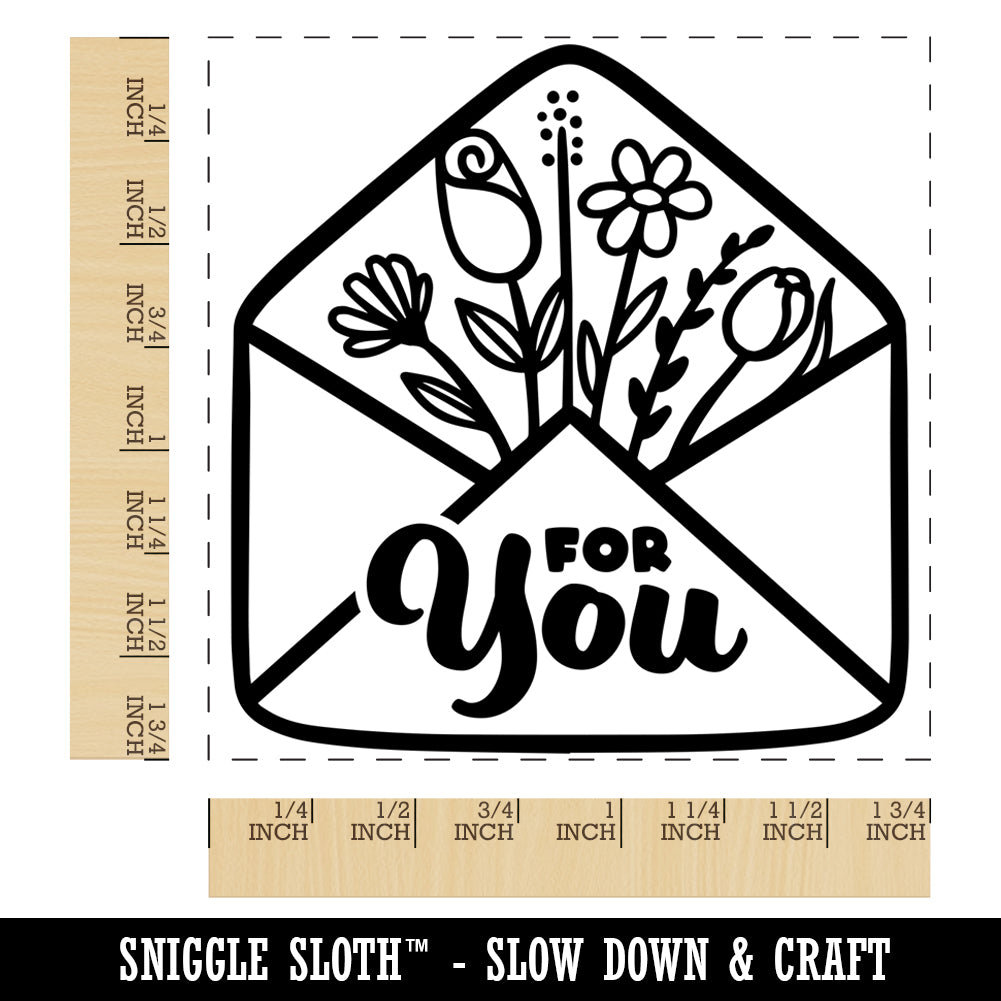 Envelope with Flowers Gift Mail For You Square Rubber Stamp for ...