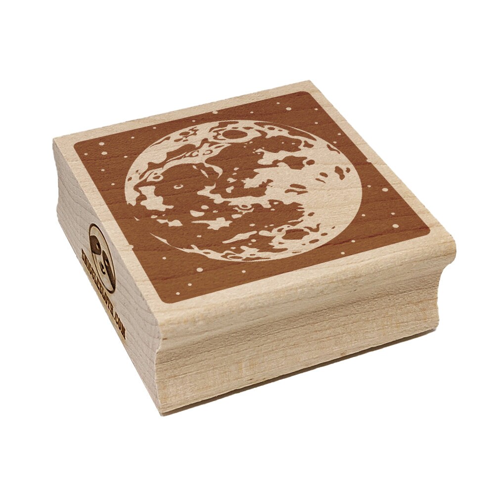 Moon in the Night Sky with Stars Space Astronomy Square Rubber Stamp ...