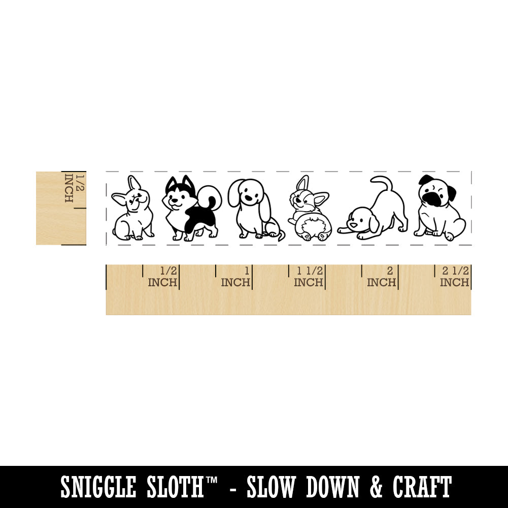 Chibi Lineup of Dogs Border Rectangle Rubber Stamp for Stamping ...