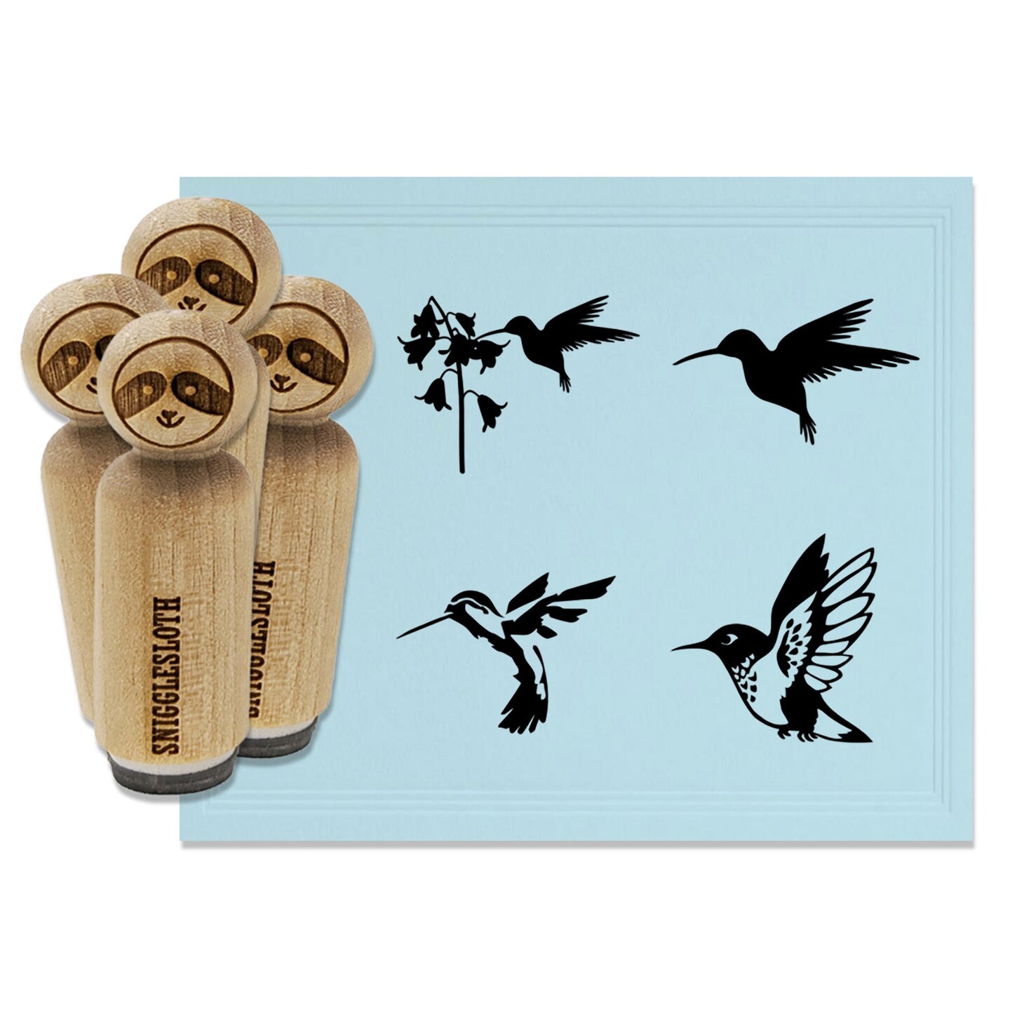 Hummingbird Sketch Silhouette Flight Flower Rubber Stamp Set for ...