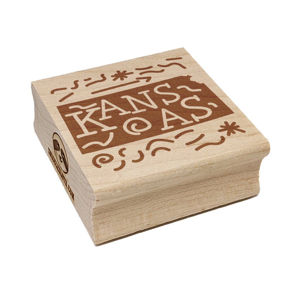 Kansas State with Text Swirls Square Rubber Stamp for Stamping Crafting ...