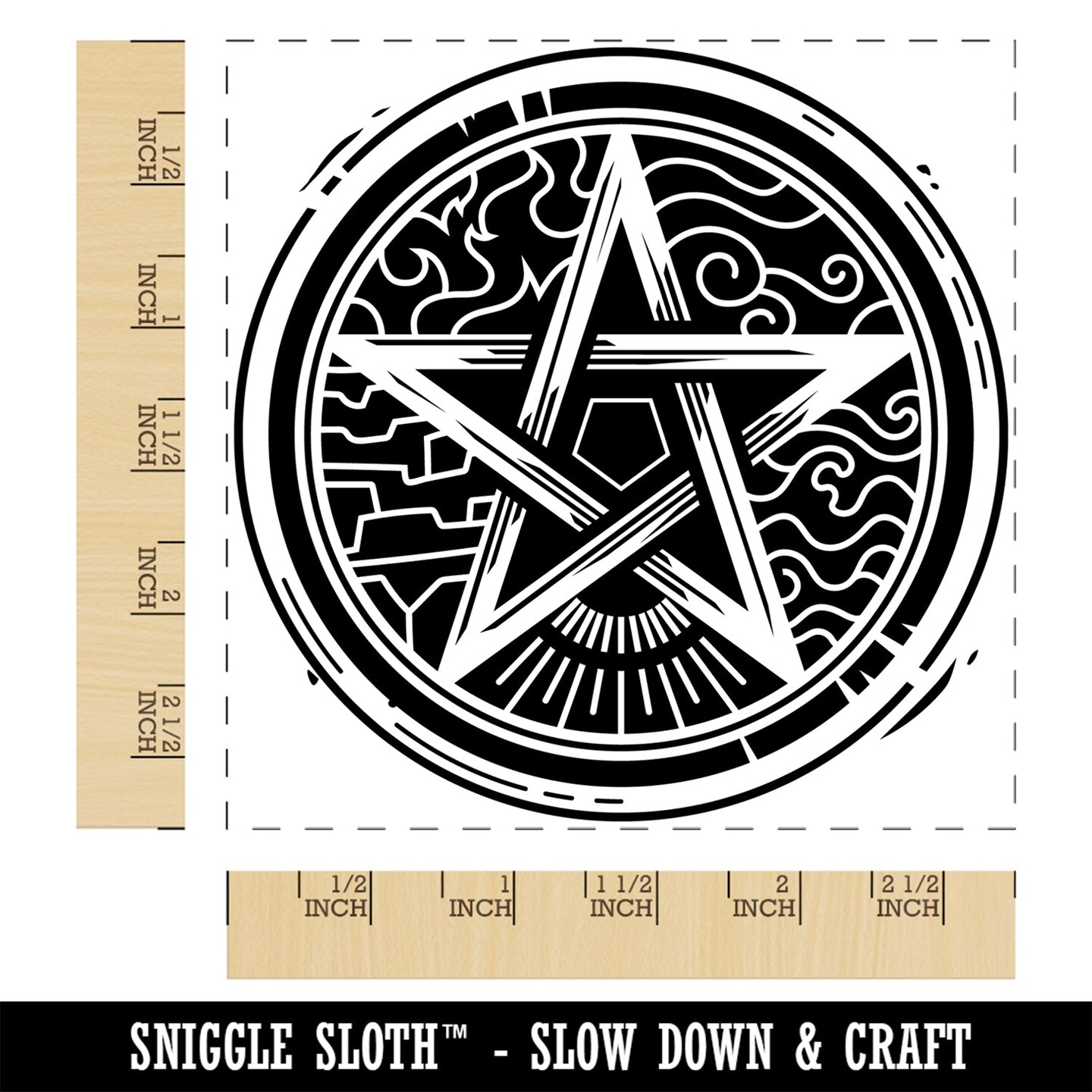 Pentacle Star of Elements Magical Talisman Symbol Square Rubber Stamp ...