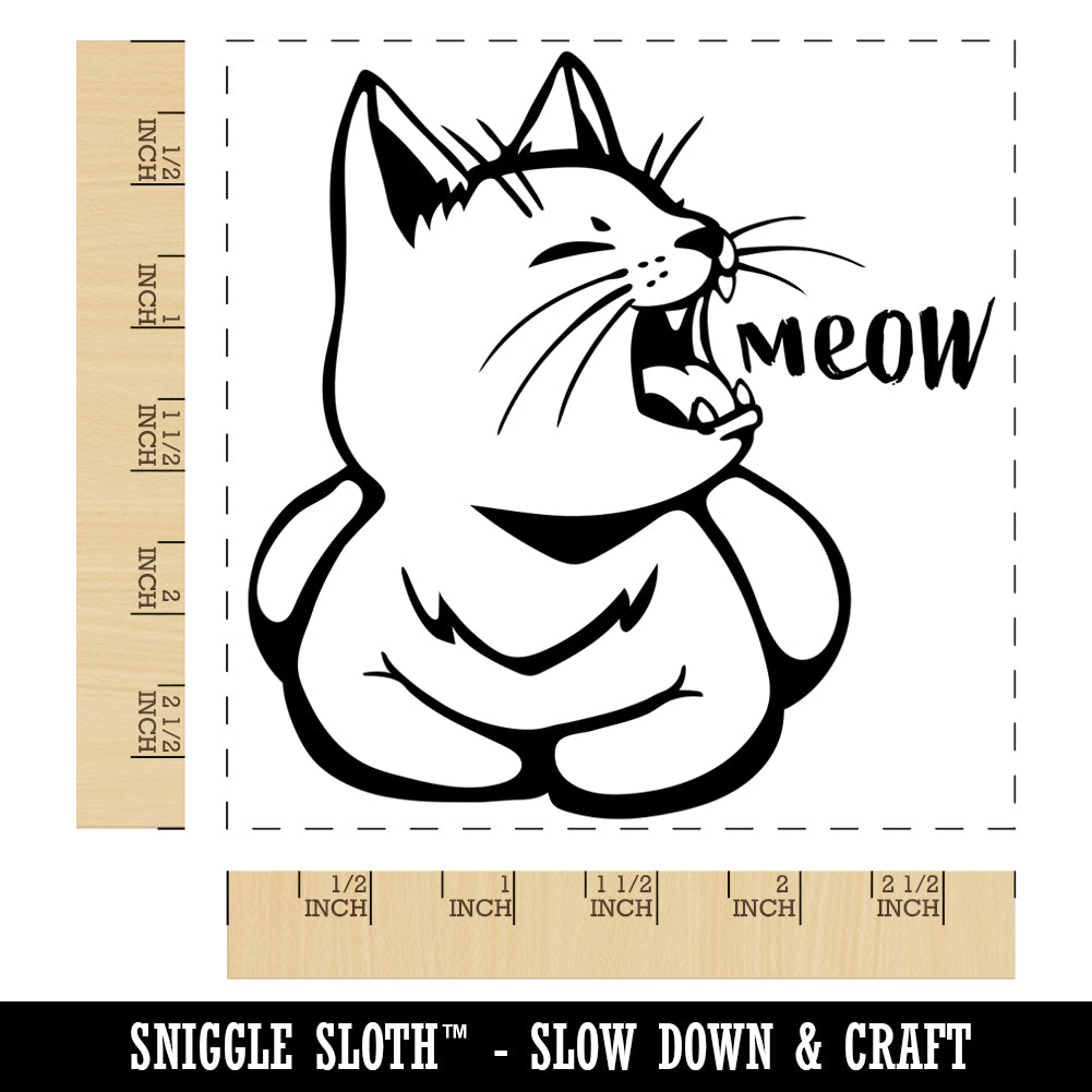 Sleepy Kitty Yawning Meow Square Rubber Stamp for Stamping Crafting ...