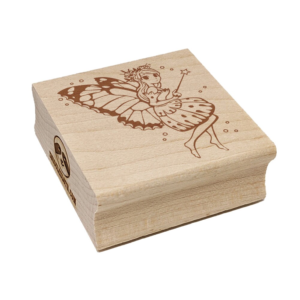Cute Butterfly Pixie Fairy Girl Square Rubber Stamp for Stamping ...