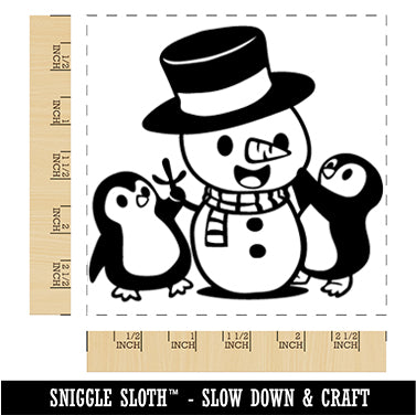 Christmas Penguins Building Snowman Square Rubber Stamp for Stamping ...