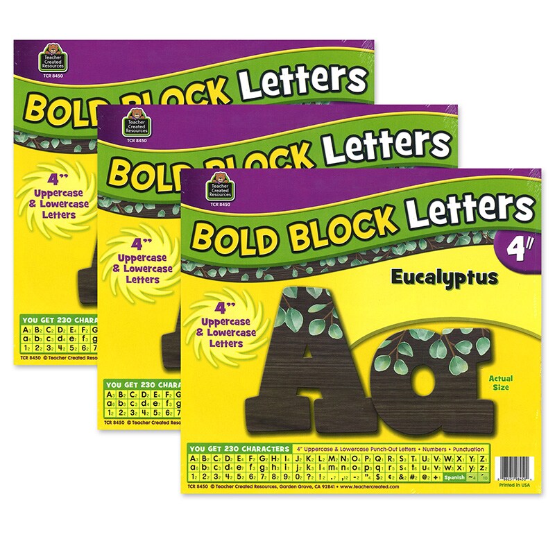 Eucalyptus 4" Bold Block Letters Combo Pack, 230 Per Pack, 3 Packs ...