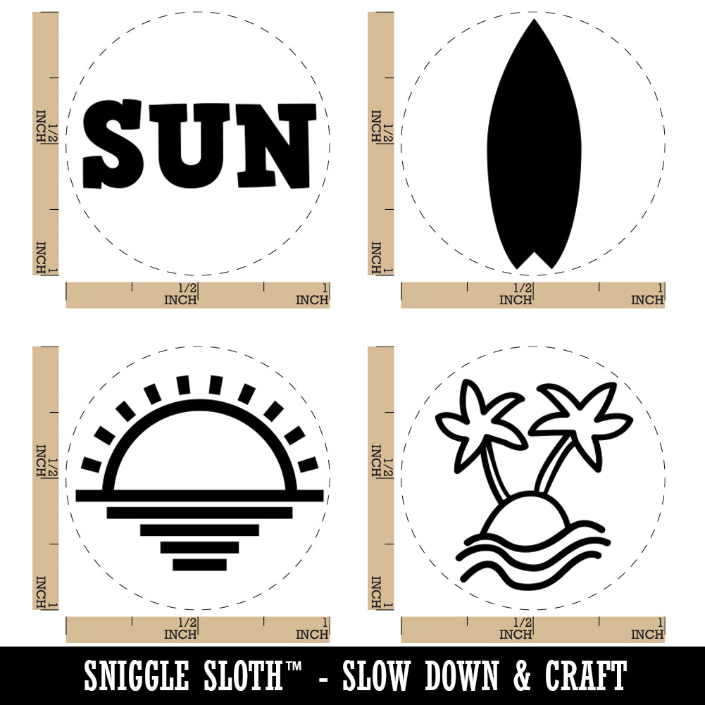 Sun Sunset Tropical Island Surfboard Beach Rubber Stamp Set for ...