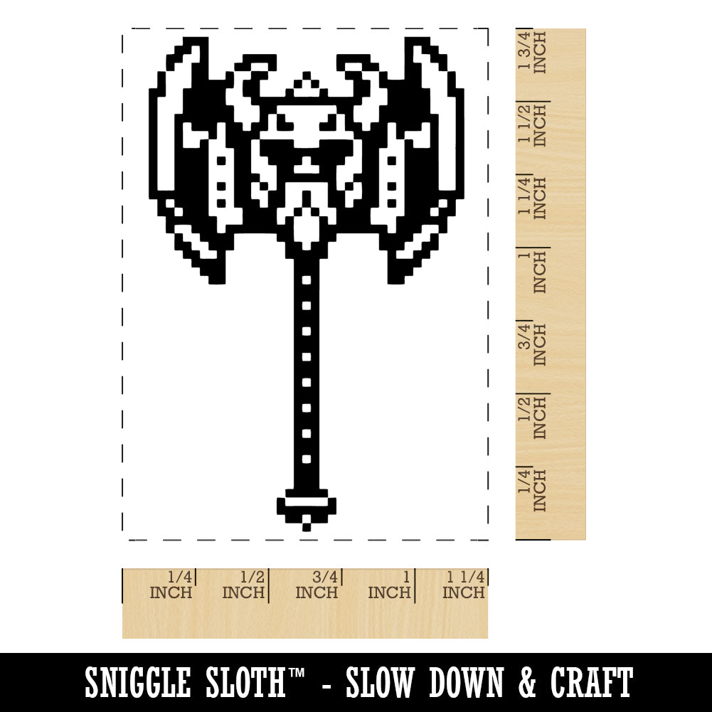 Pixel Dwarven Battle Axe RPG Weapon Rectangle Rubber Stamp for Stamping ...