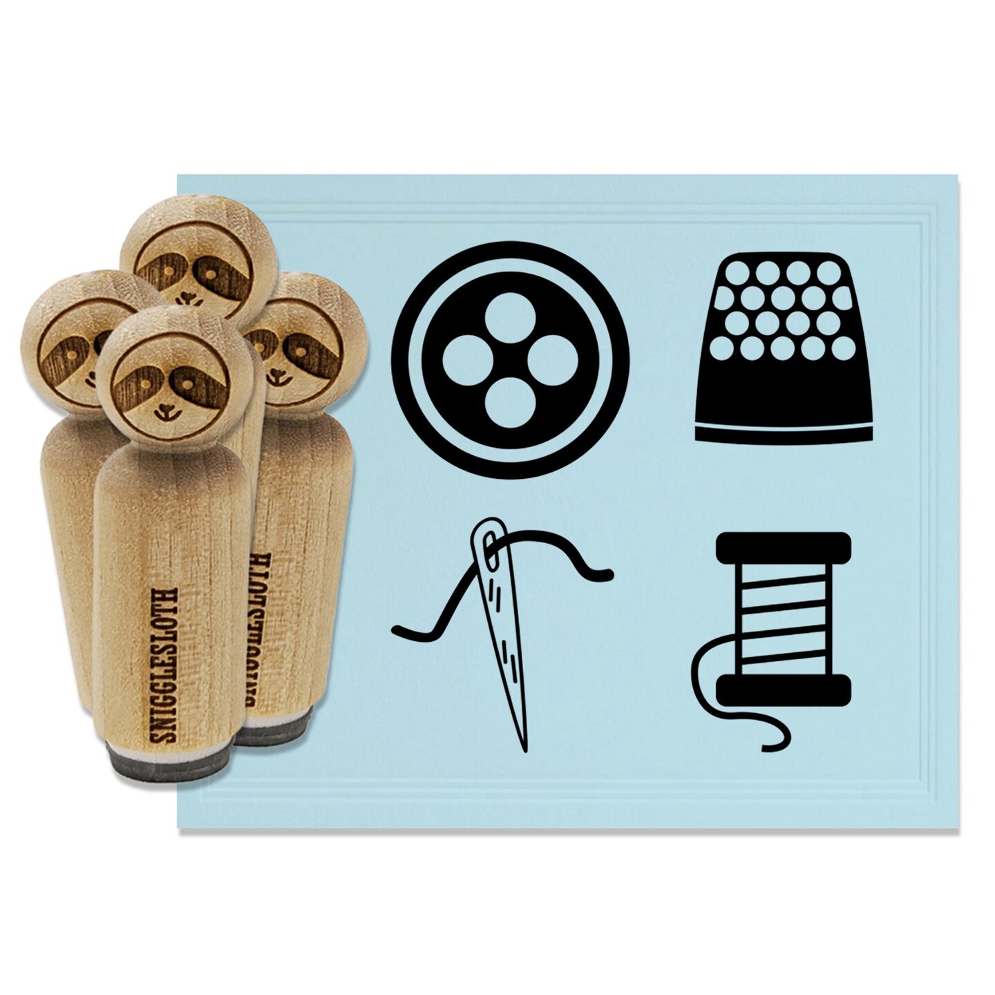 Sew Sewing Needle Thread Spool Thimble Button Rubber Stamp Set for ...