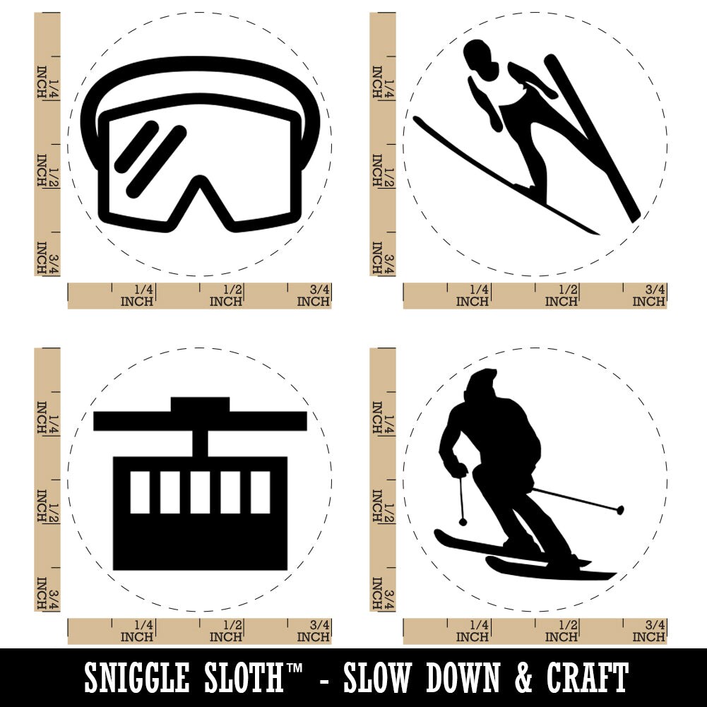 Ski Skiing Jumping Mask Tram Lift Winter Sport Rubber Stamp Set for ...