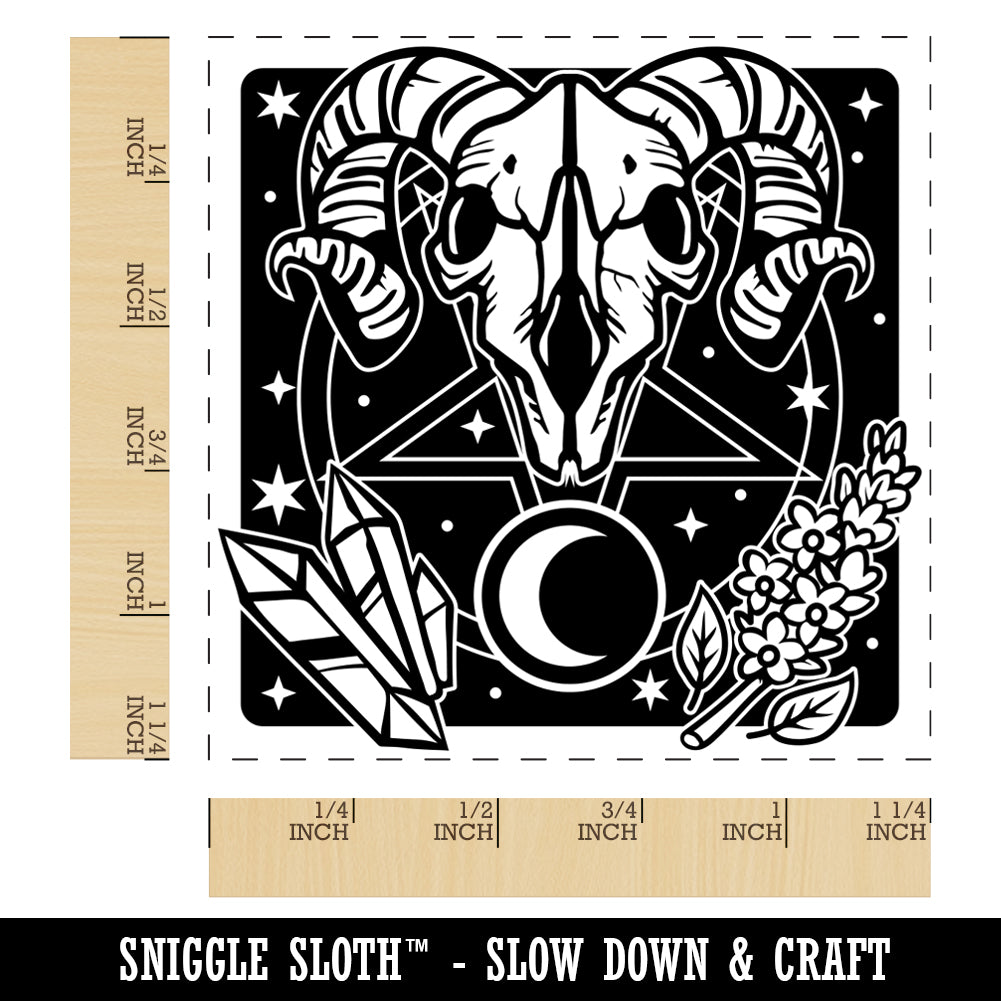 Wiccan Witch Circle Pentagram with Ram Skull Crystal Square Rubber ...