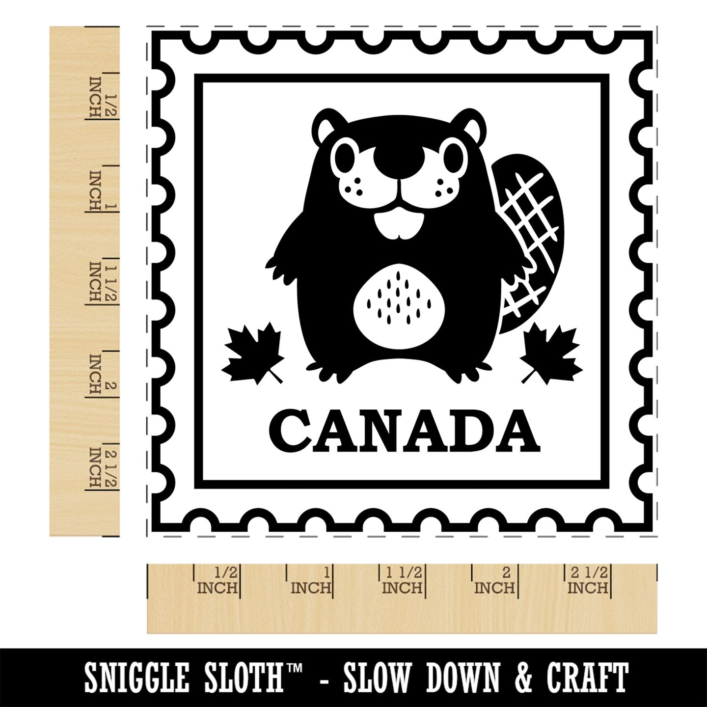 Canada Travel Beaver and Maple Leaf Leaves Square Rubber Stamp for ...