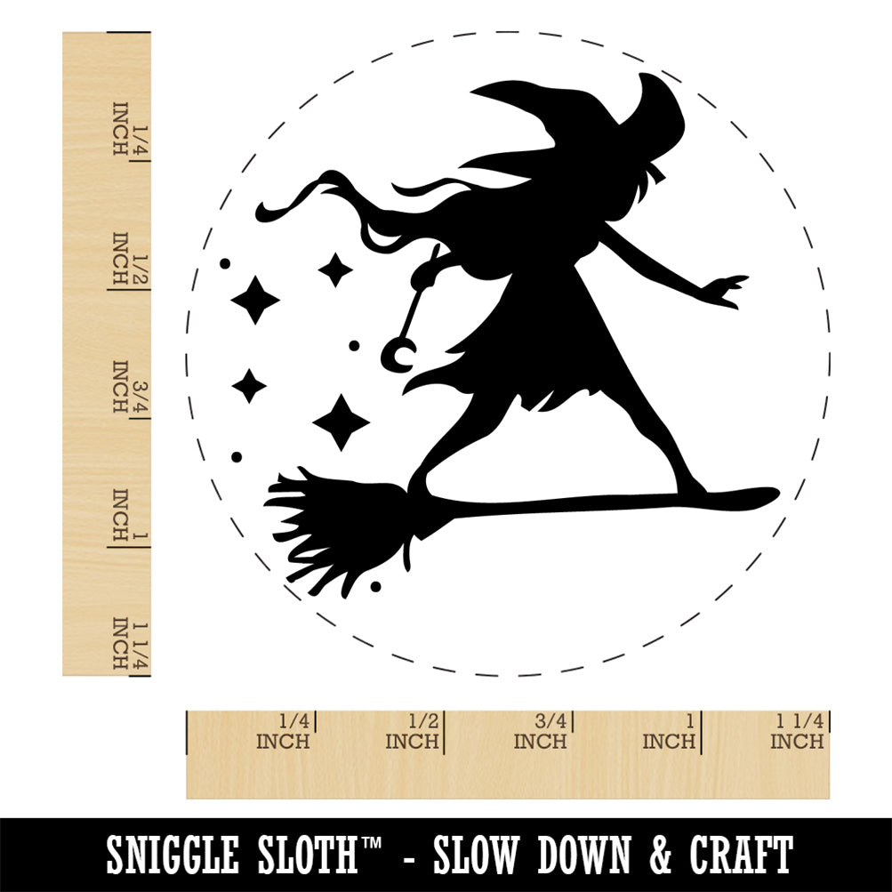 Young Witch Surfing on Broomstick Halloween Rubber Stamp for Stamping ...