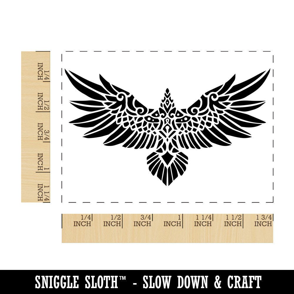 Norse Tribal Raven Crow Bird with Spread Wings Rectangle Rubber Stamp ...