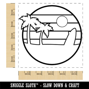 Retro Rainbow Beach Sunset Palm Trees Surfboard Square Rubber Stamp for ...