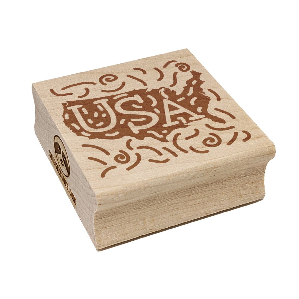 USA United States America Country with Text Swirls Square Rubber Stamp ...