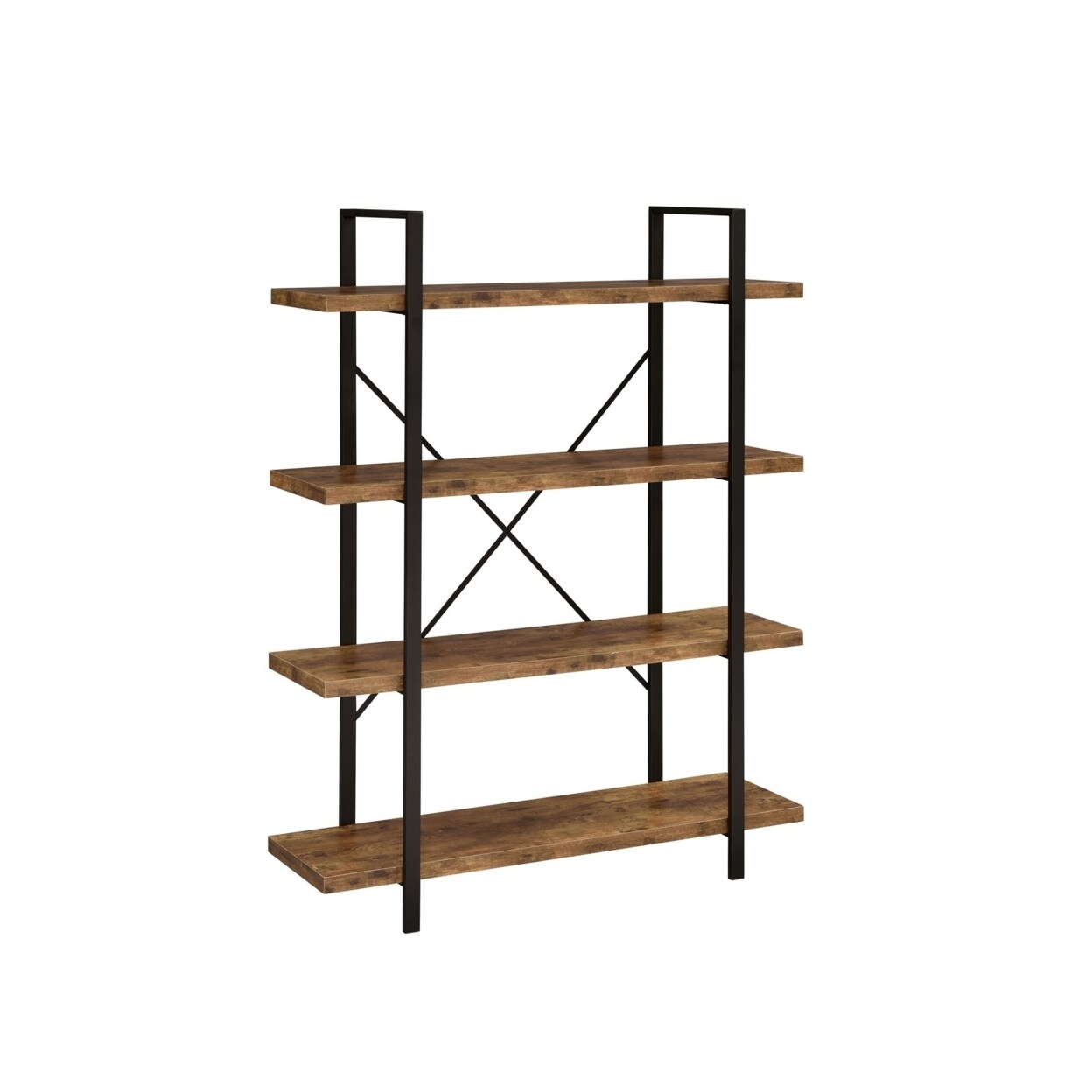 Saltoro Sherpi Ana 55 Inch Wood Bookcase, 4 Shelves, Crossed Metal ...
