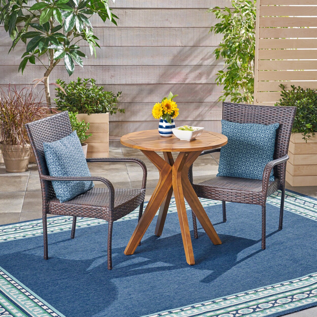 GDF Studio Baer Outdoor 3 Piece Acacia Wood and Wicker Bistro Set ...