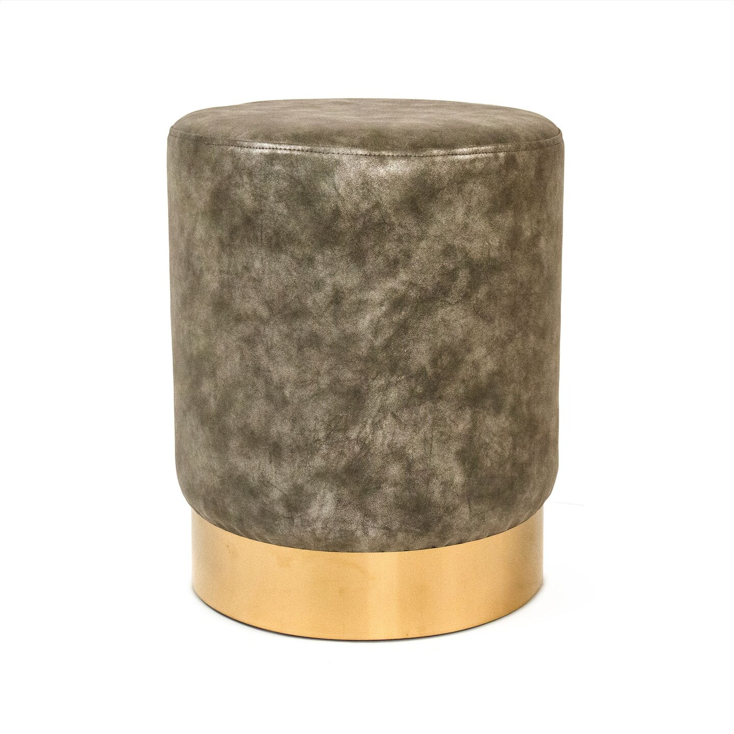 Zentique 17" Gray and Gold Distressed Finish Upholstered Cylindrical ...
