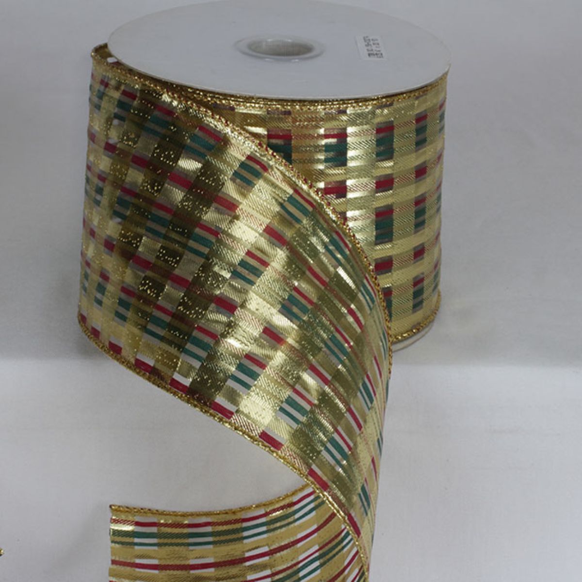 The Ribbon People Gold and Green Plaid Semi Sheer Wired Craft Ribbon 4 ...