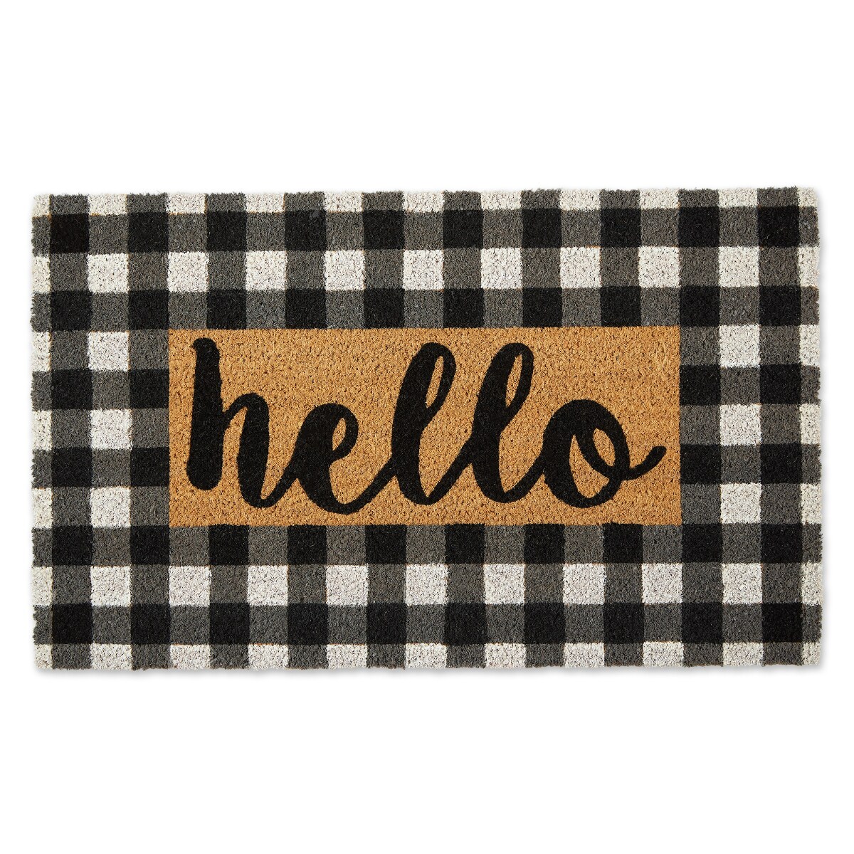 Contemporary Home Living Black and White Checkers Hello Door Mat 18" x ...