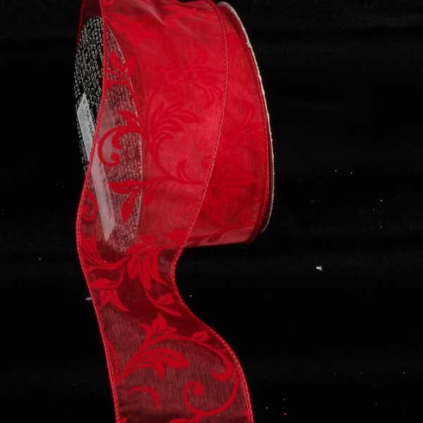 The Ribbon People Red Leafy Vine Printed Wired Craft Ribbon 2.5" x 20 ...