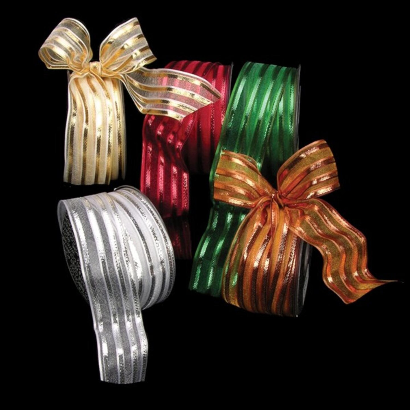 The Ribbon People Sheer Gold Colored Stripes French Wired Craft Ribbon ...