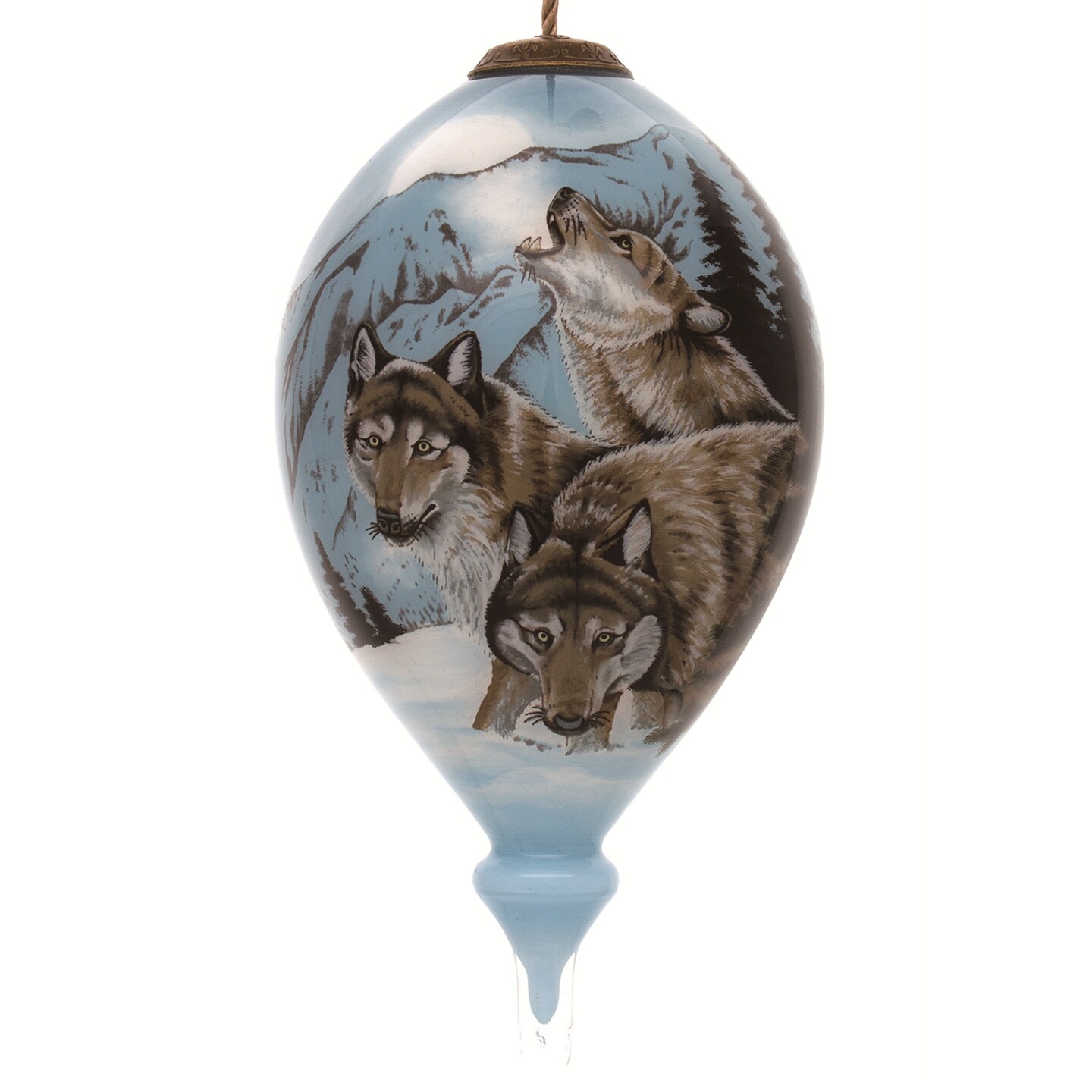 CC Christmas Decor 6” Blue and Brown Wolves Hand Painted Mouth Blown ...